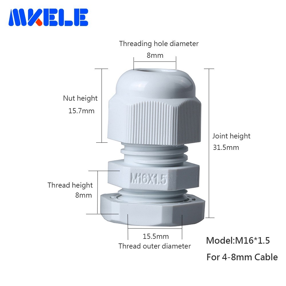 10pcs/lots M16*1.5 Cable Gland Black White IP68 Cable Connector Plastic ...